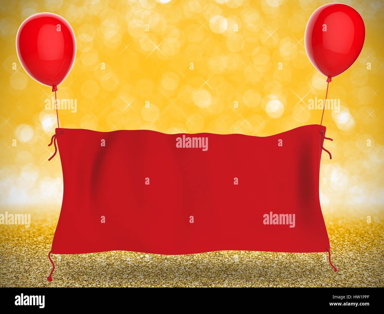 3d rendering red cloth banner hanging with red balloons Stock Photo - Alamy