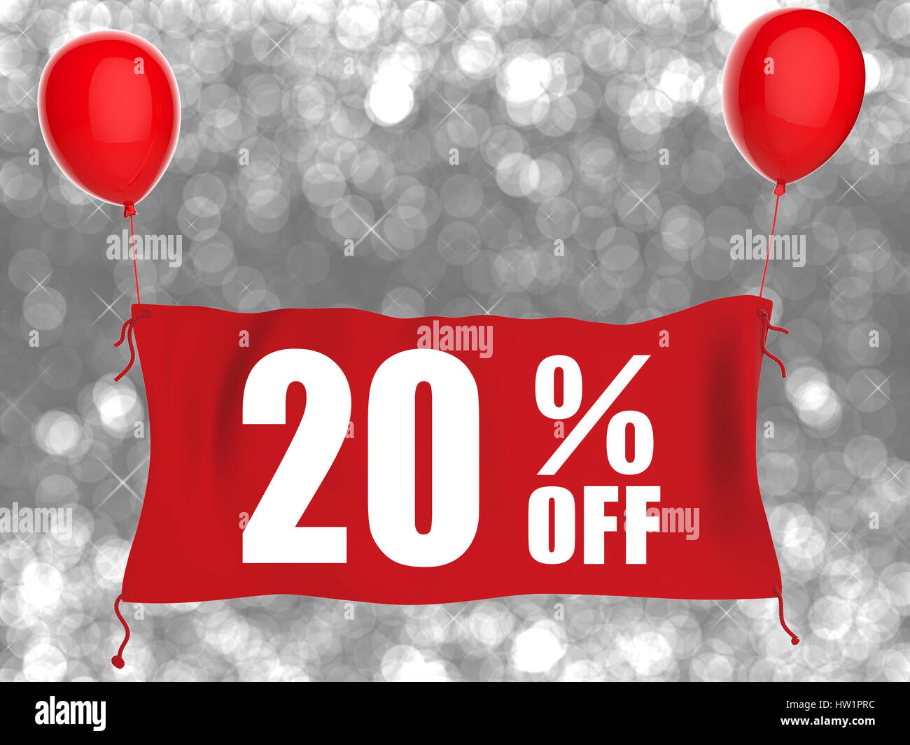 20%off banner on red cloth with red balloons Stock Photo - Alamy