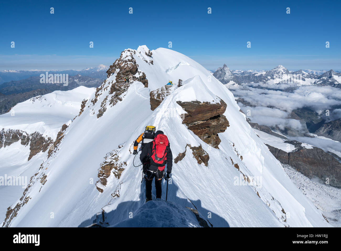 Mountain climbing at Monte Rosa mountains, North Italy, Alps, Europe ...