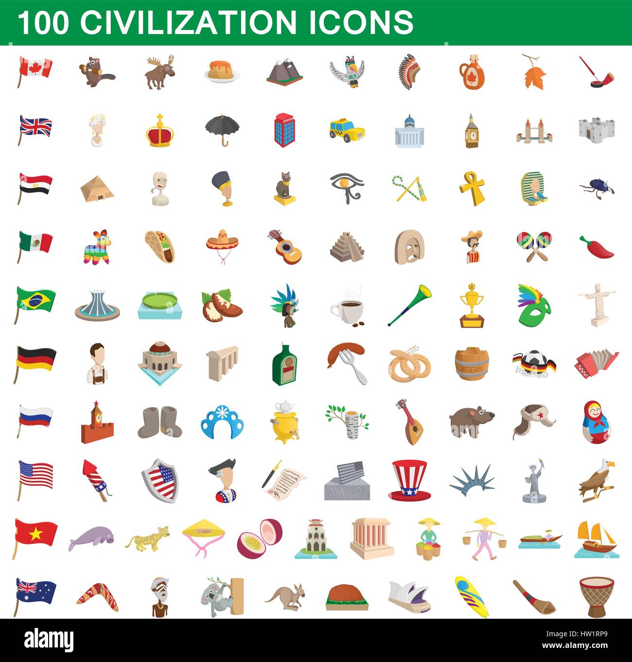 100 civilization icons set, cartoon style Stock Vector Image & Art - Alamy