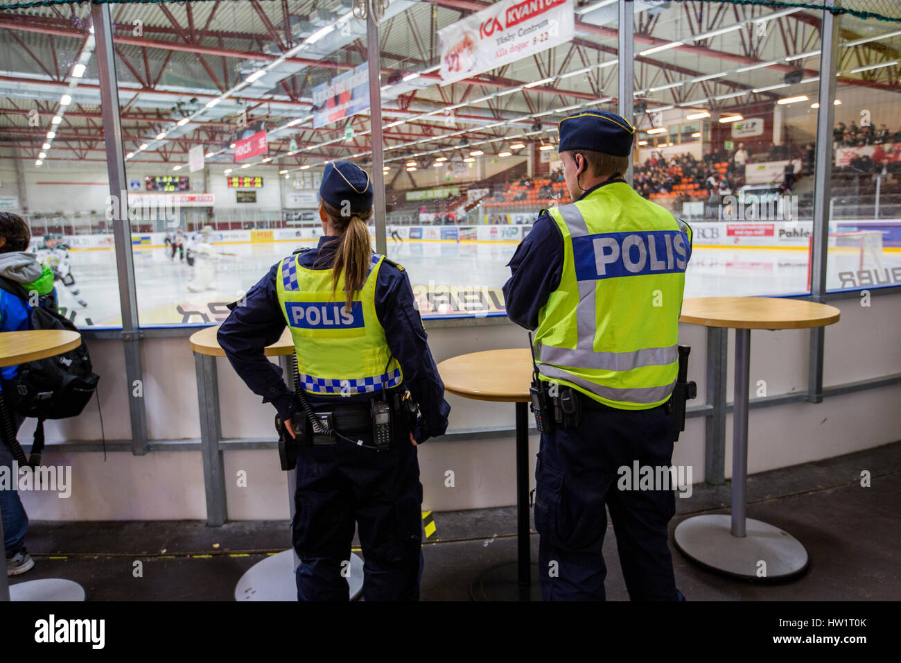The police keep order during an ice hockey game, Vilundahallen ...
