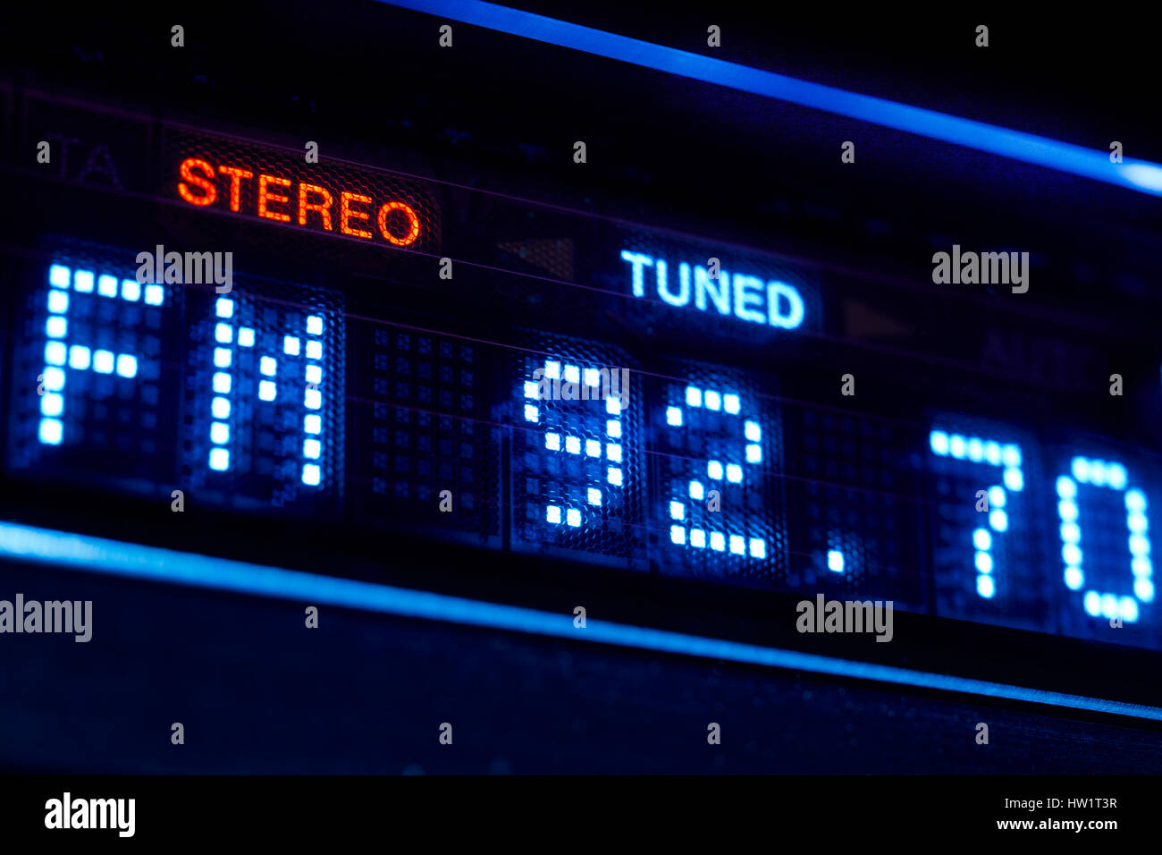 FM tuner radio display. Stereo digital frequency station tuned ...