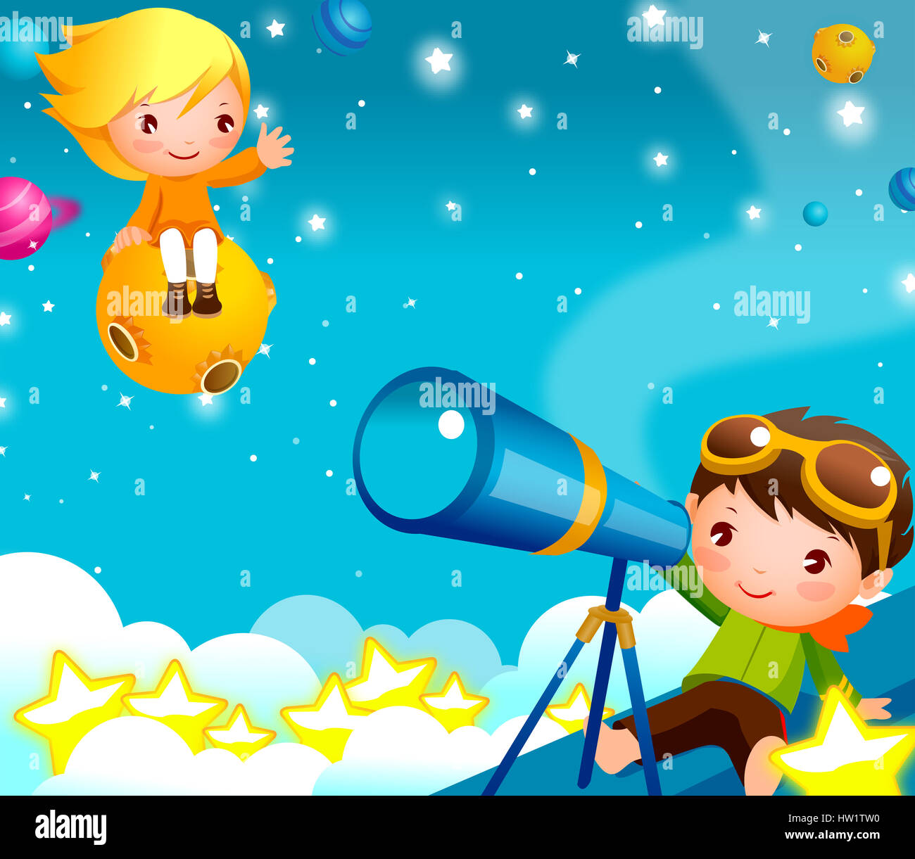 Telescope view night child hi-res stock photography and images - Alamy