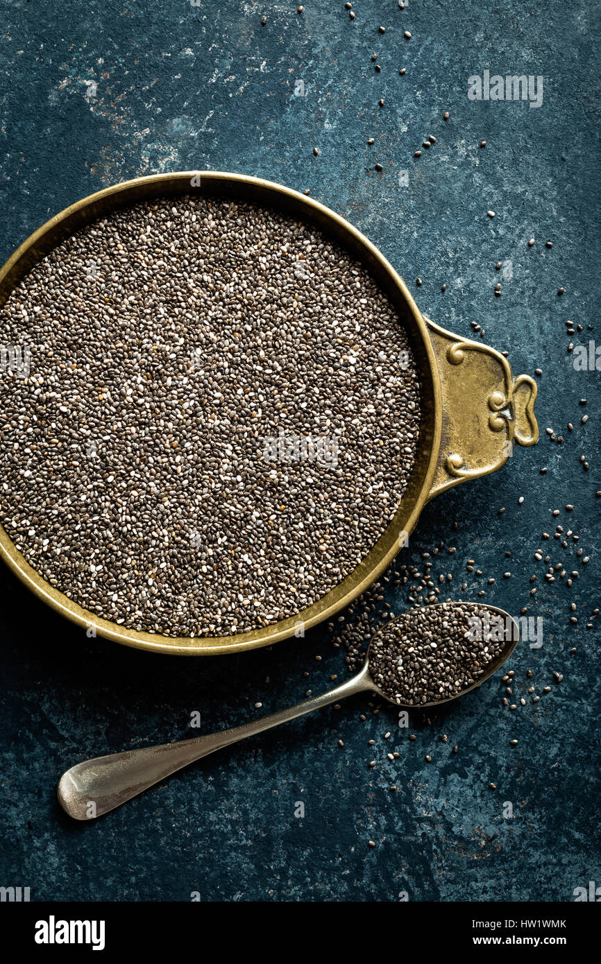 Chia seeds on white baclground directly above copy space Stock Photo ...