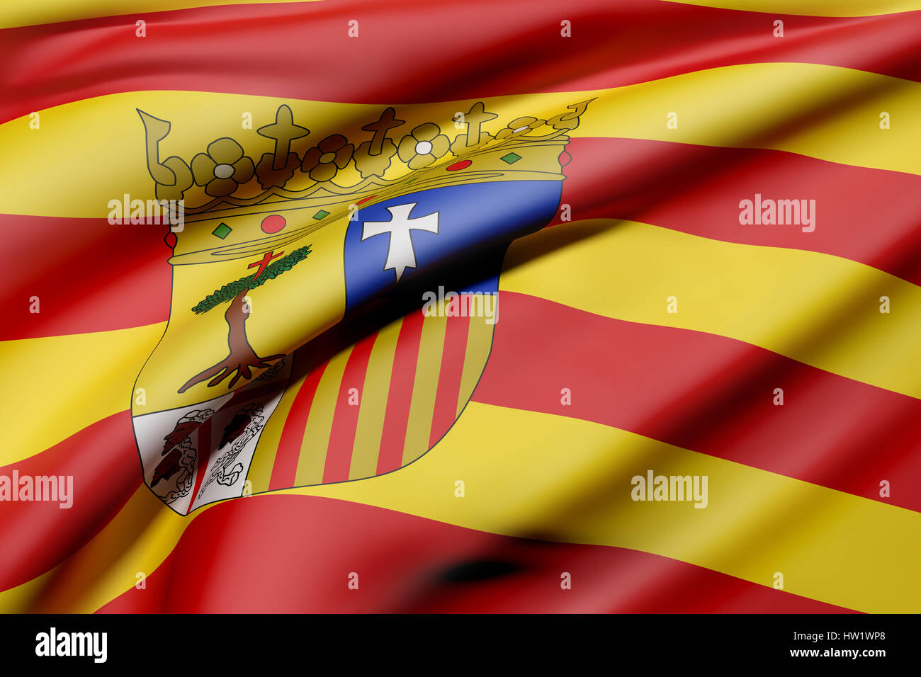 3d rendering of an Aragon flag waving Stock Photo - Alamy