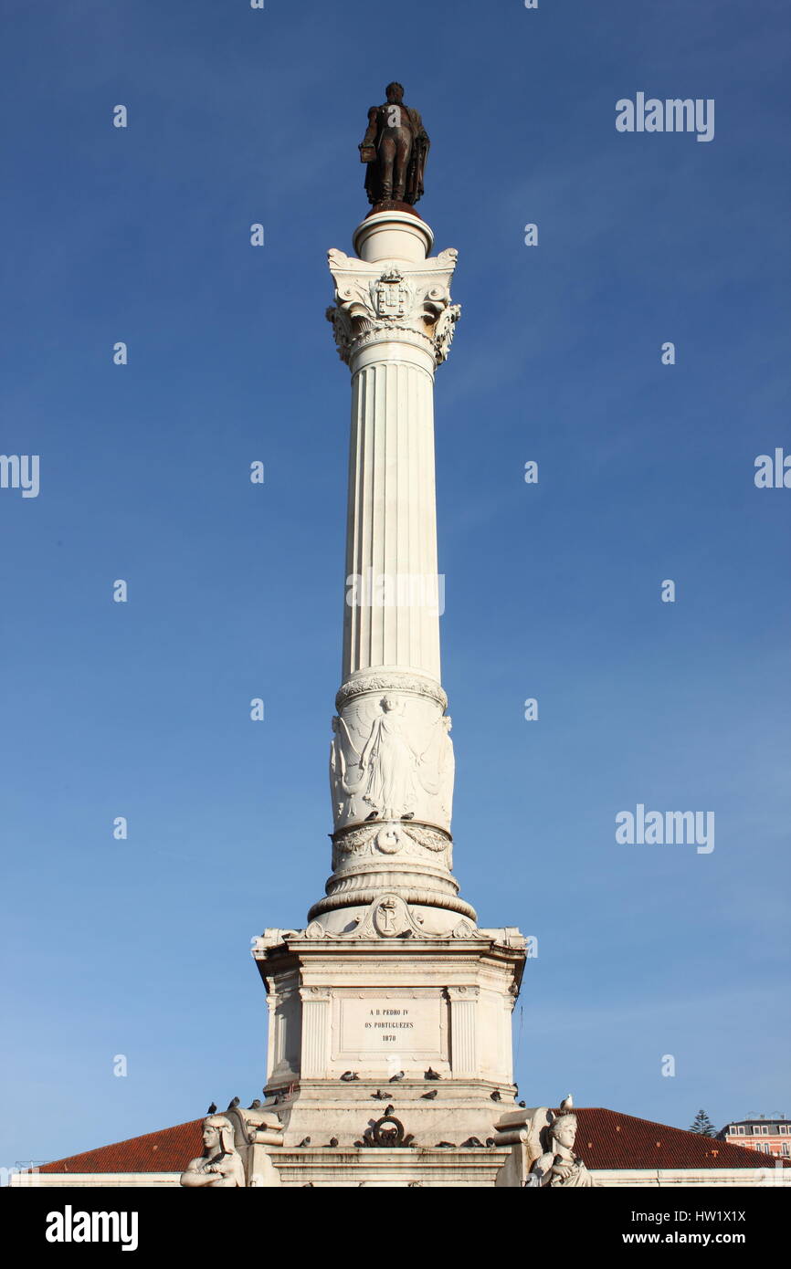 Statue of Dom Pedro IV at Rossio Square in Lisbon, Portugal Stock Photo ...