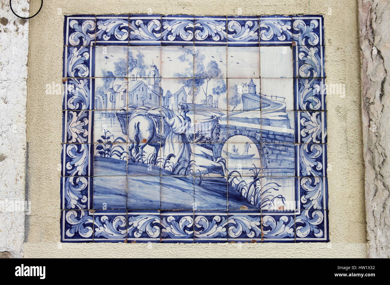Old traditional Portuguese Azulejos, the painted ceramic tilework Stock ...