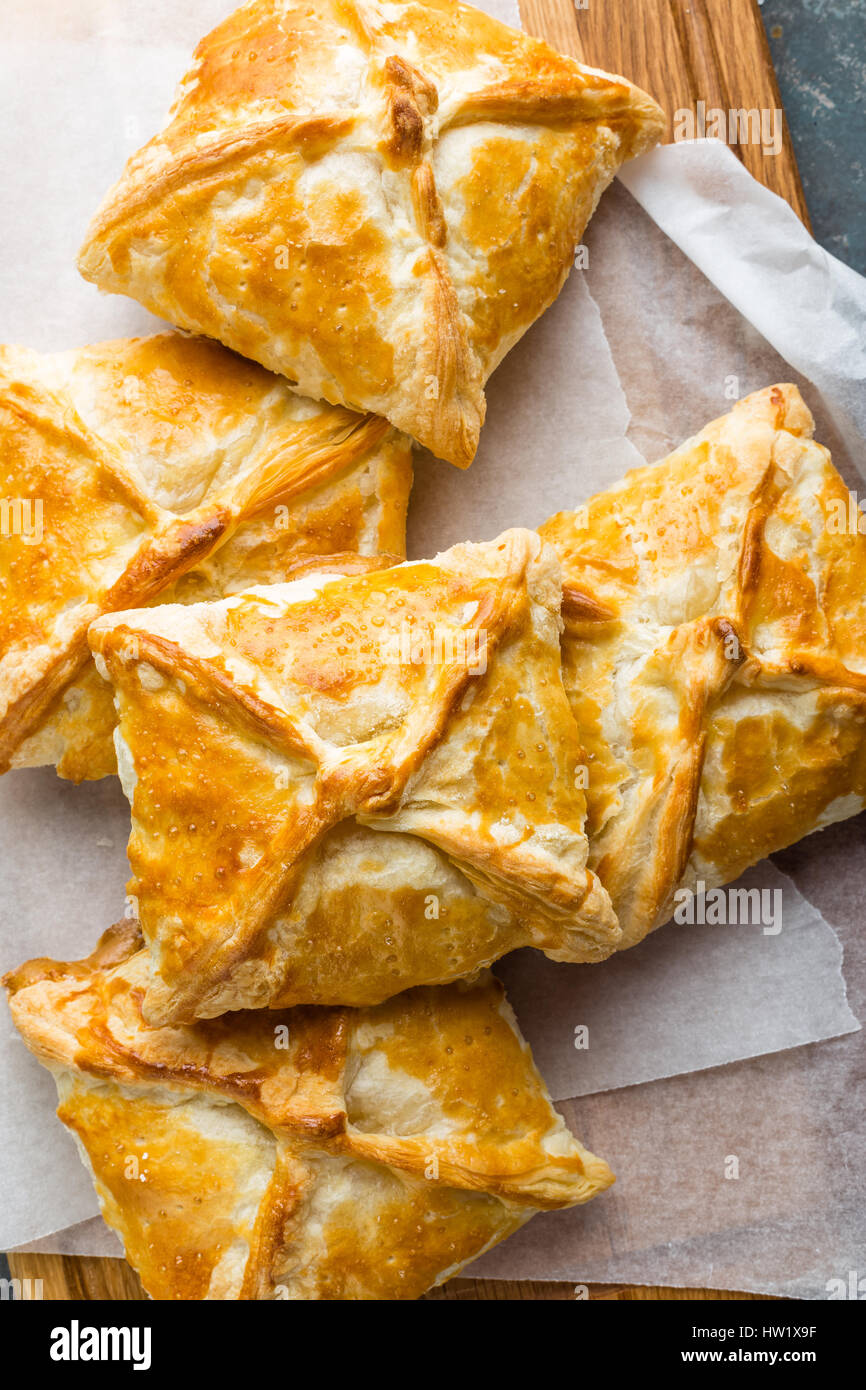 Crunchy puff pastry pies, homemade baking, top view Stock Photo - Alamy