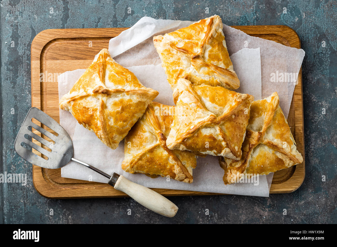 Crunchy puff pastry pies, homemade baking, top view Stock Photo - Alamy