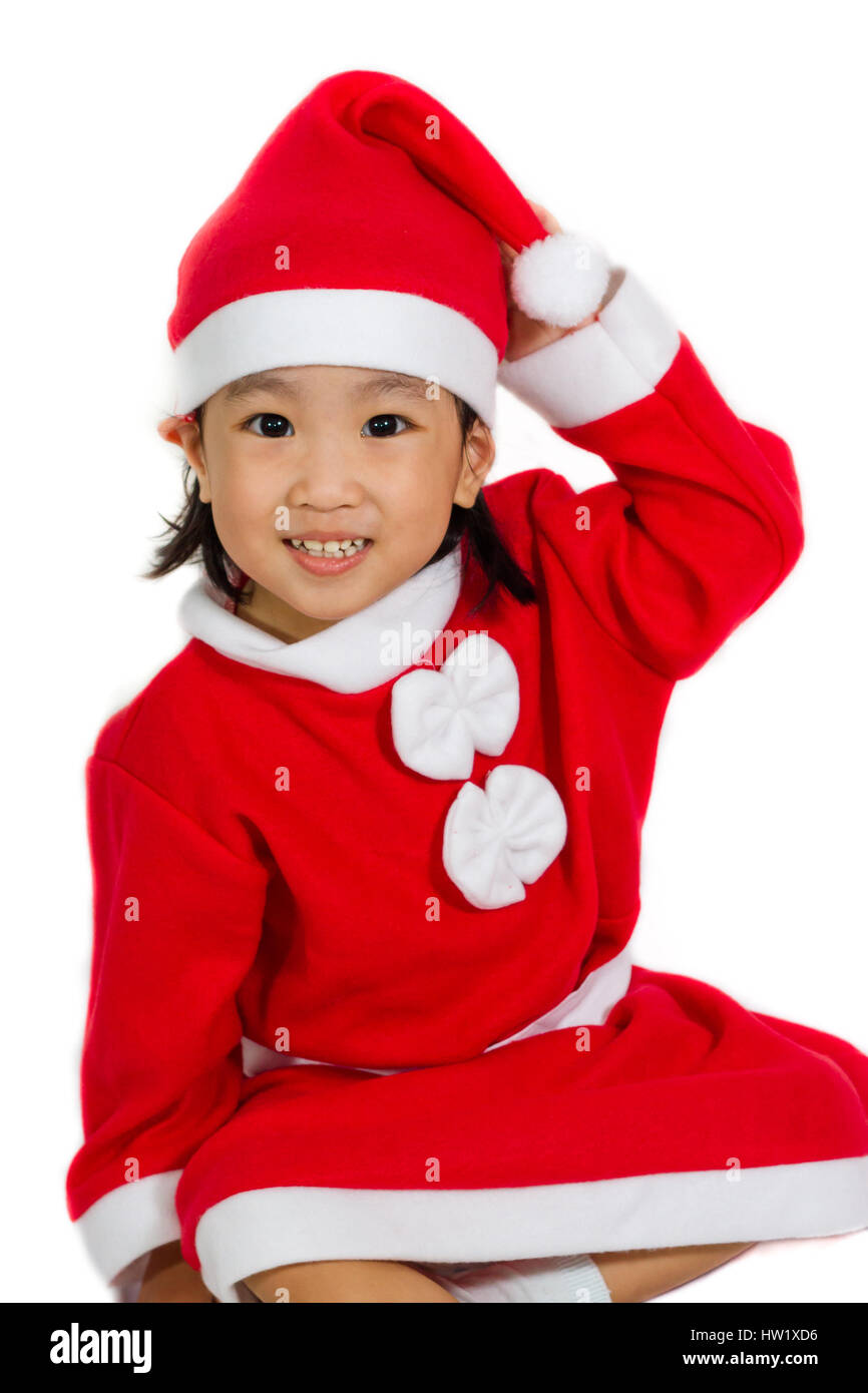 Asian Chinese santa girl in white background Stock Photo - Alamy