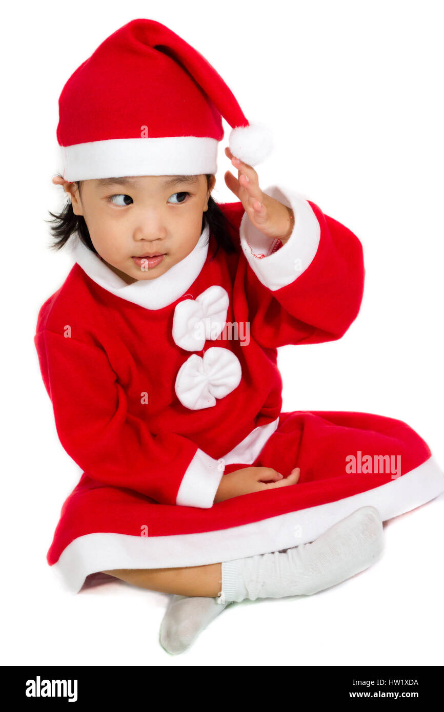Asian Chinese santa girl in white background Stock Photo - Alamy