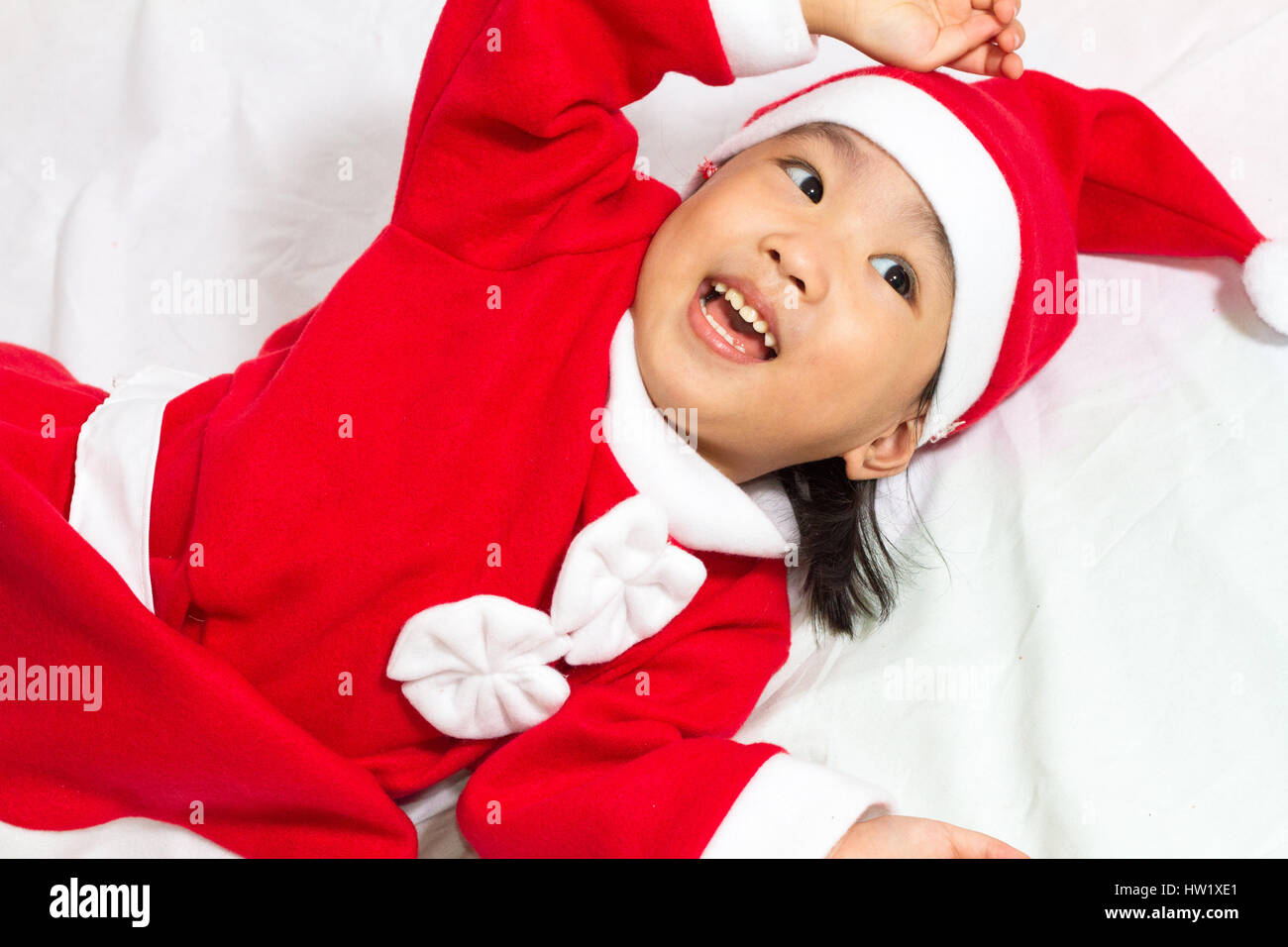 Asian Chinese santa girl in white background Stock Photo - Alamy