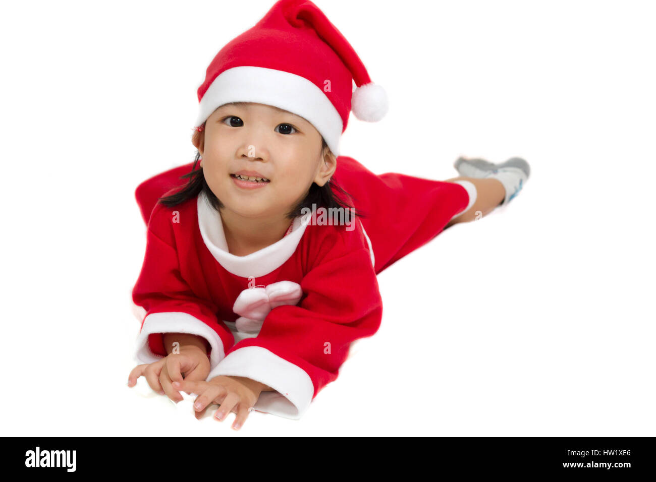 Asian Chinese santa girl in white background Stock Photo - Alamy