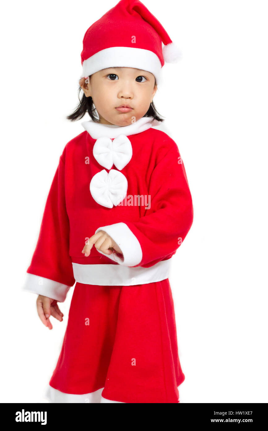 Asian Chinese santa girl in white background Stock Photo - Alamy