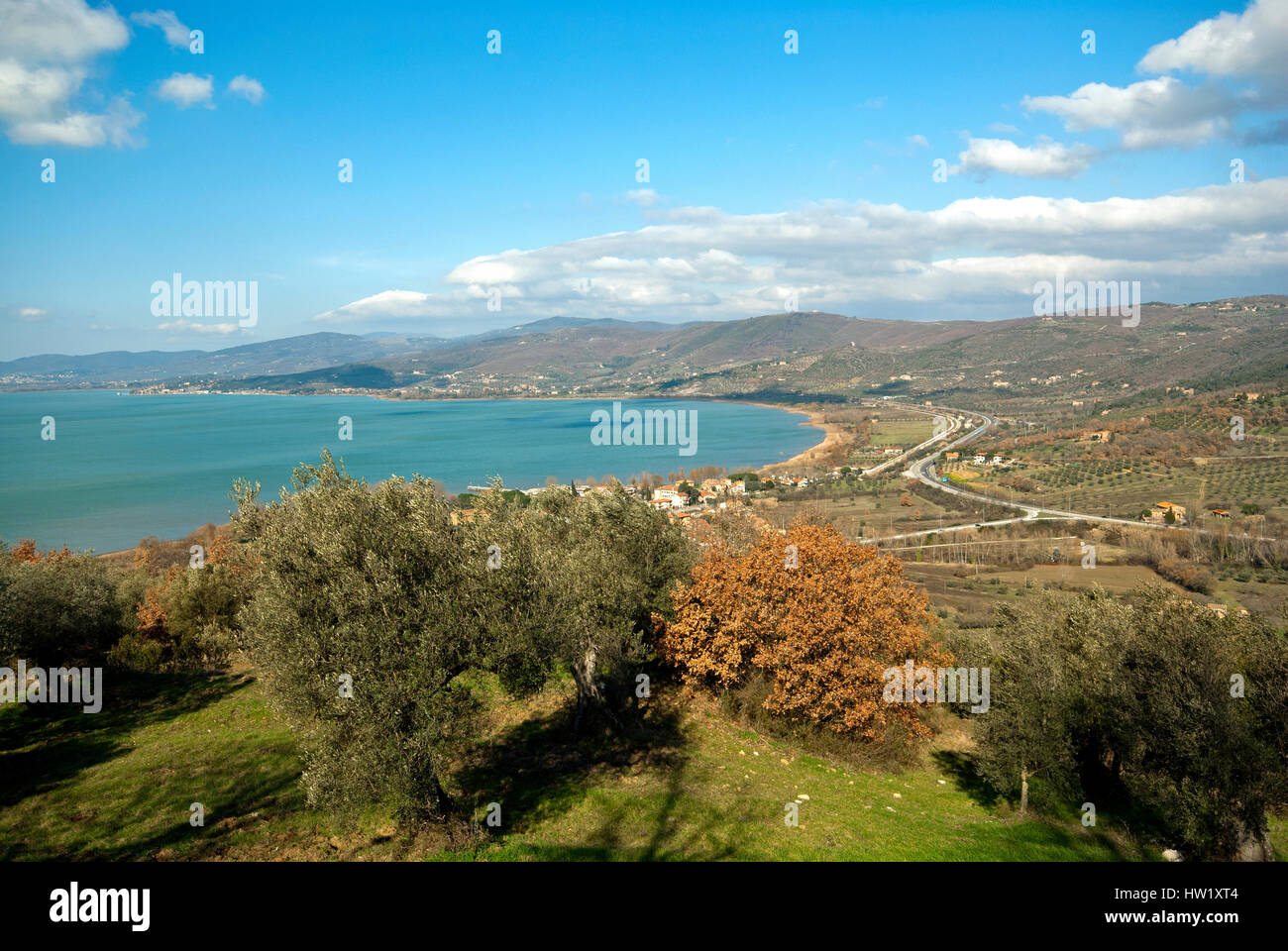Landscape of Lake Trasimeno, eastern side and surroundings, Umbria ...