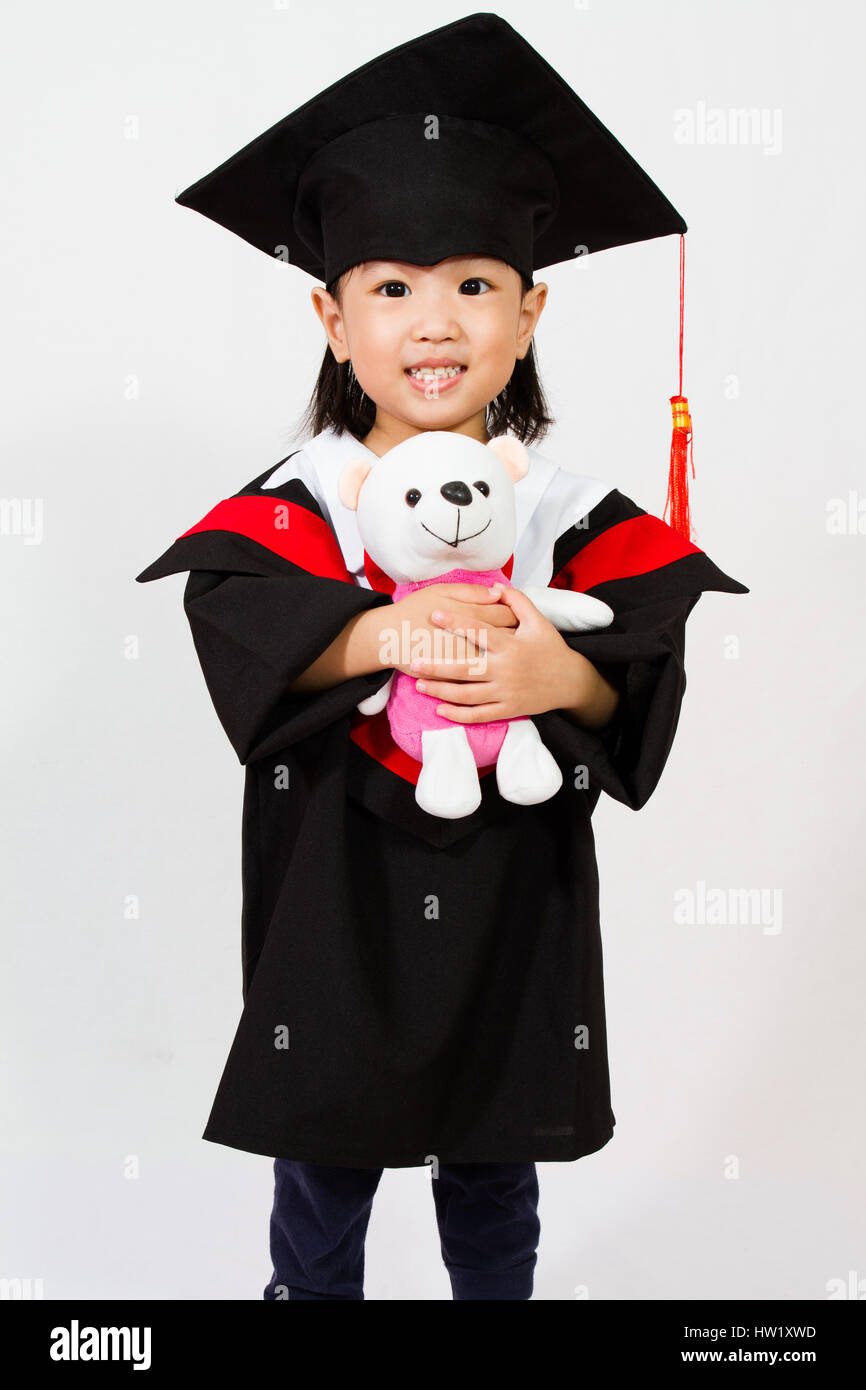 Chinese little girl graduation in white backround studio shot Stock ...