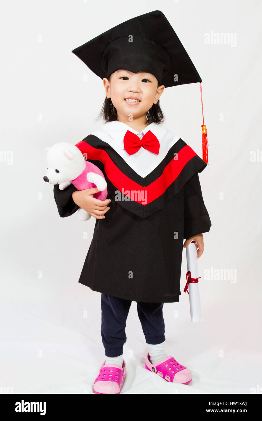 Chinese little girl graduation in white backround studio shot Stock ...
