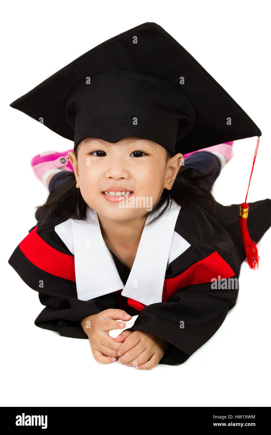 Chinese little girl graduation in white backround studio shot Stock ...