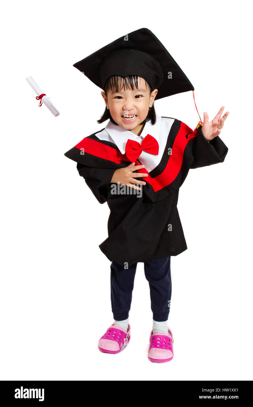 Chinese little girl graduation in white backround studio shot Stock ...