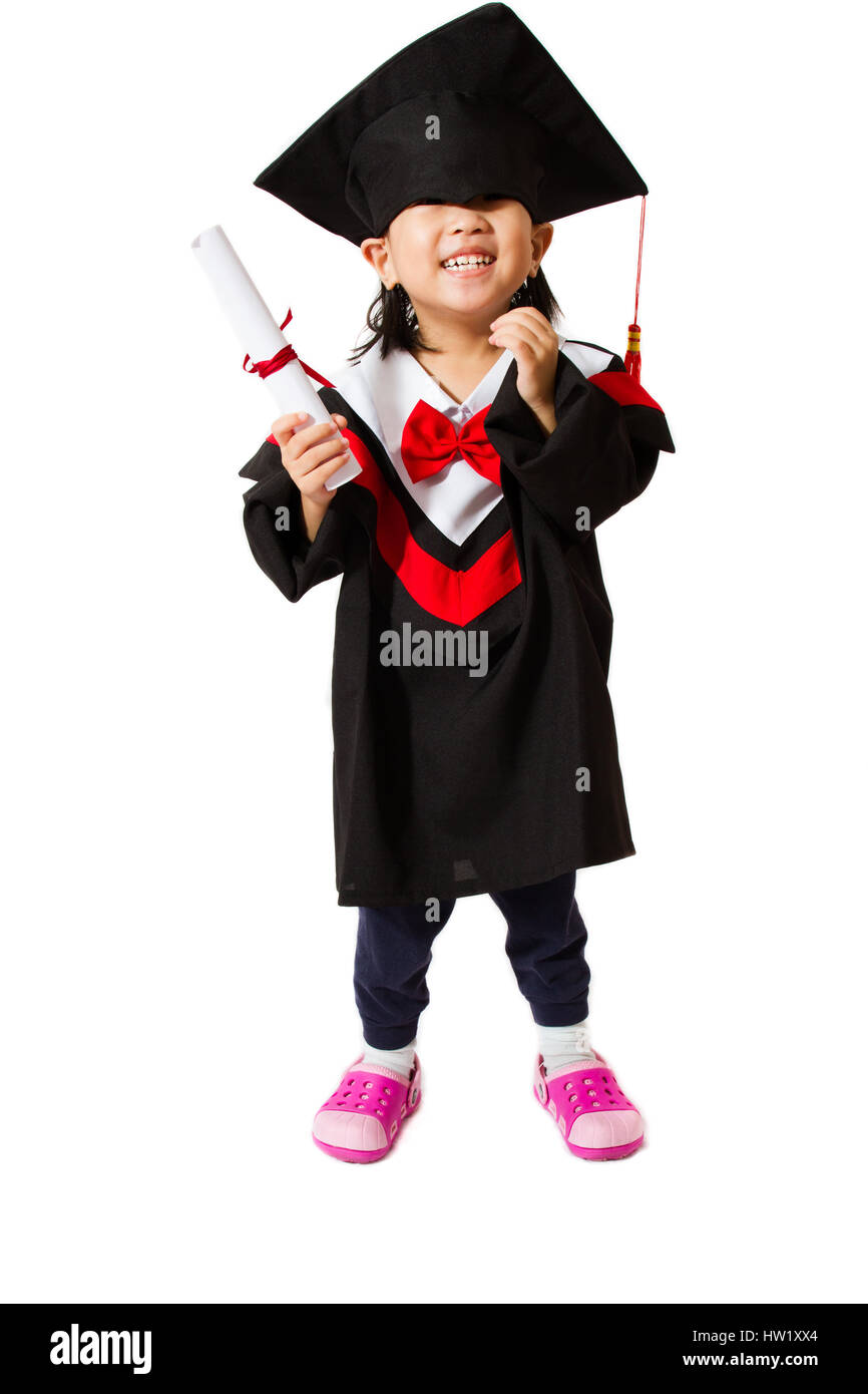 Chinese little girl graduation in white backround studio shot Stock ...