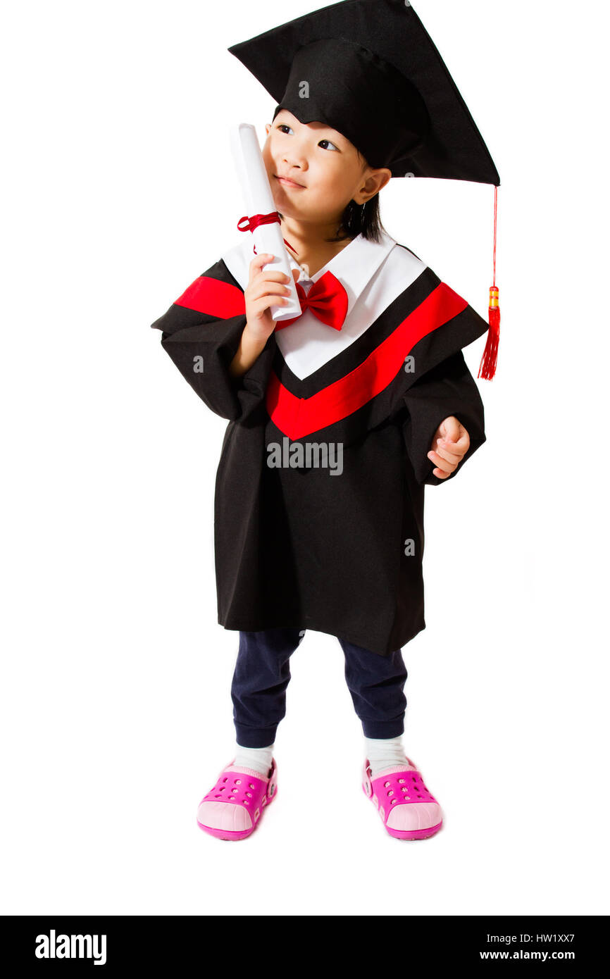 Chinese little girl graduation in white backround studio shot Stock ...