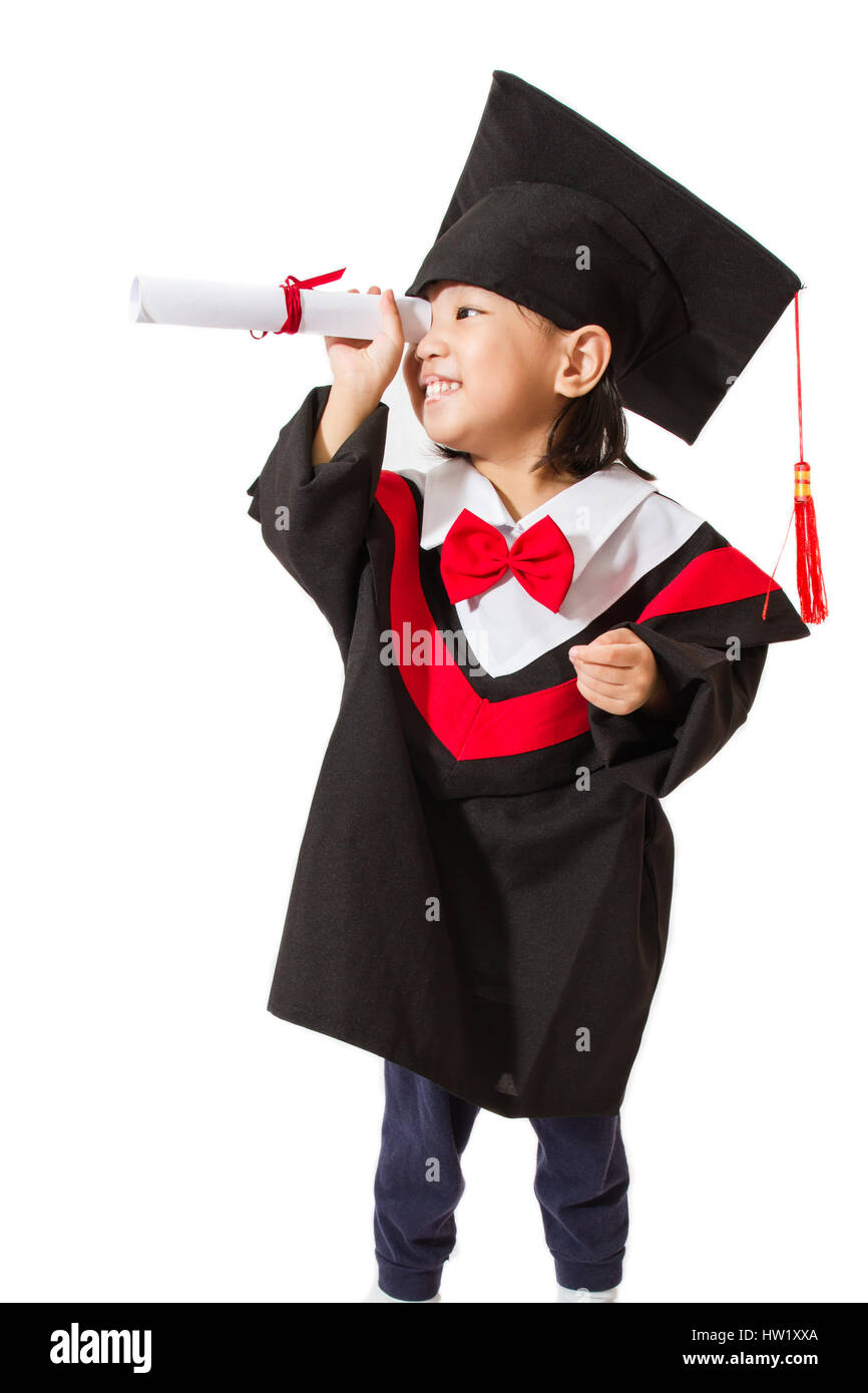 Chinese little girl graduation in white backround studio shot Stock ...