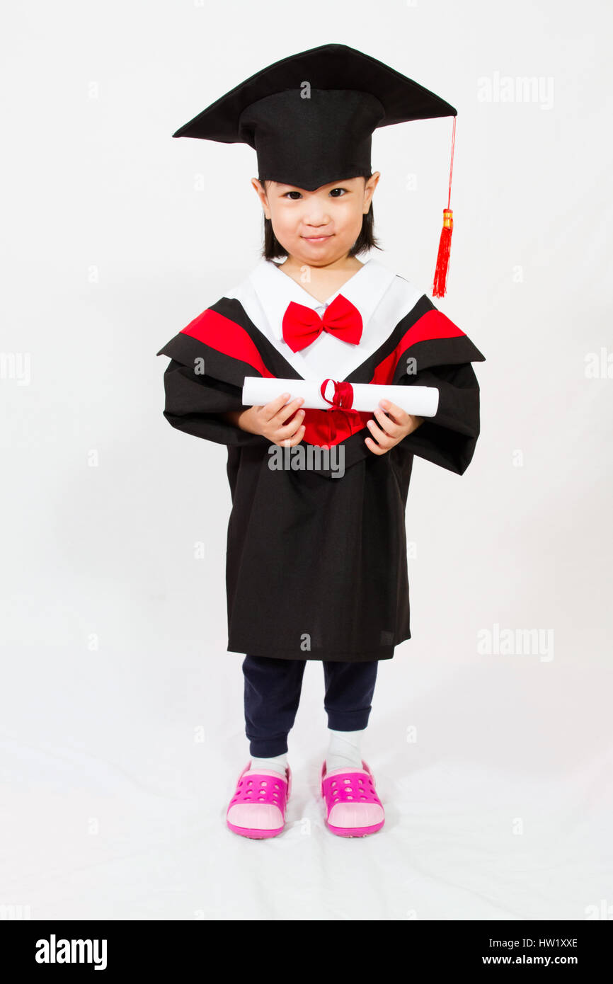 Chinese little girl graduation in white backround studio shot Stock ...