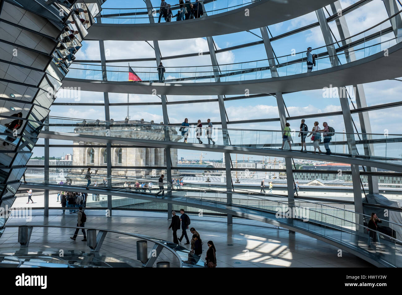 Interior view over the dome of the Reichstag Building, the German ...