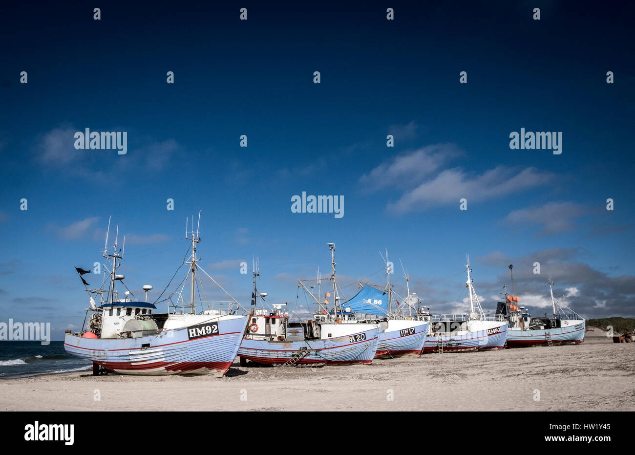 Fishing boats at Thorup Beach also called “Thorup Strand” in North ...