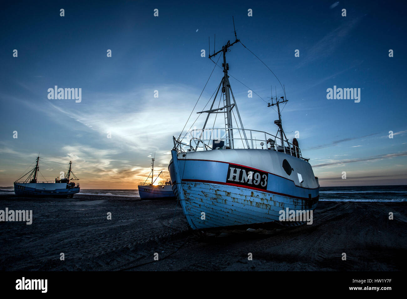 Fishing boats at Thorup Beach also called “Thorup Strand” in North ...