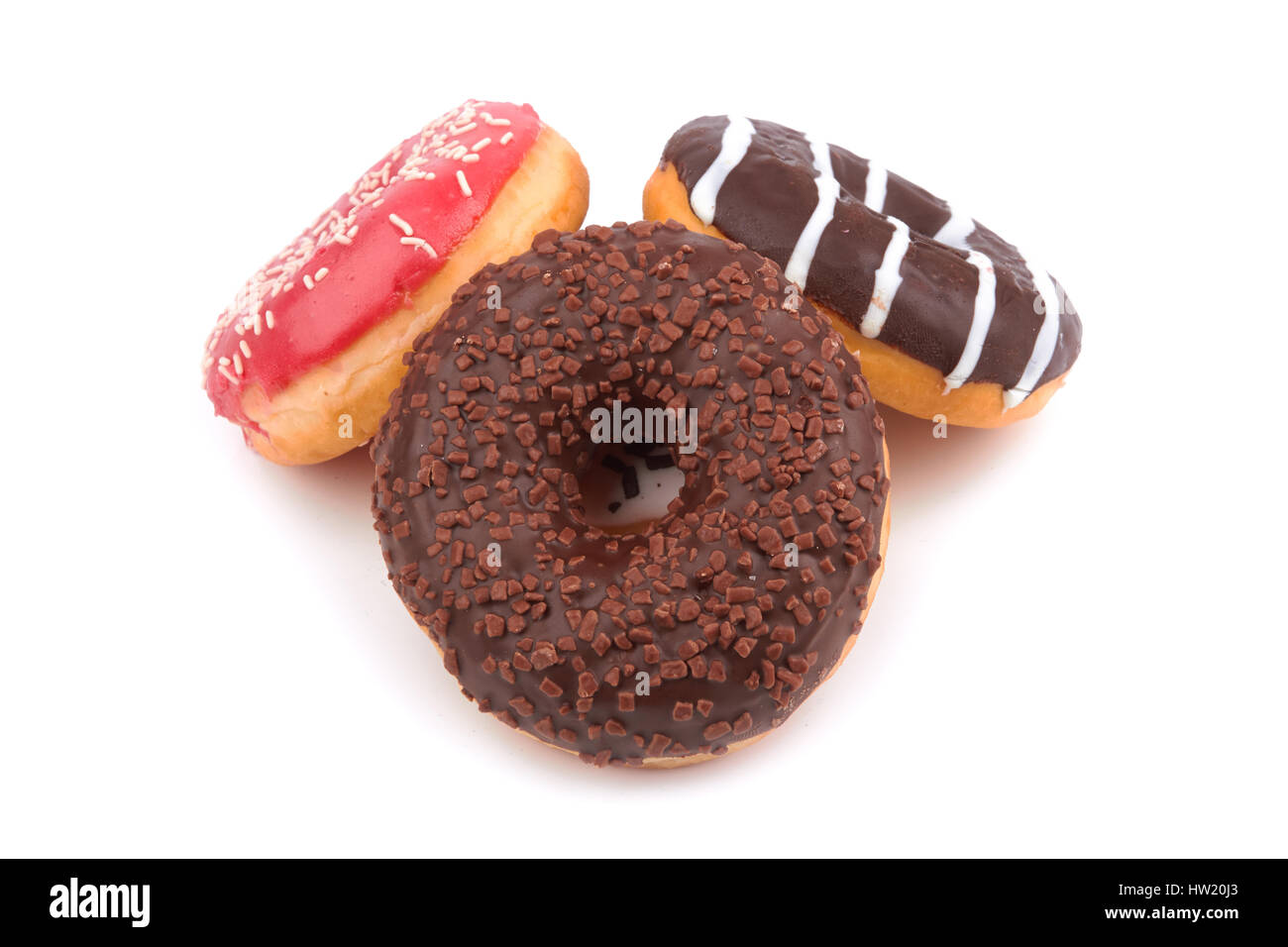 different kinds of donuts on a white background Stock Photo - Alamy