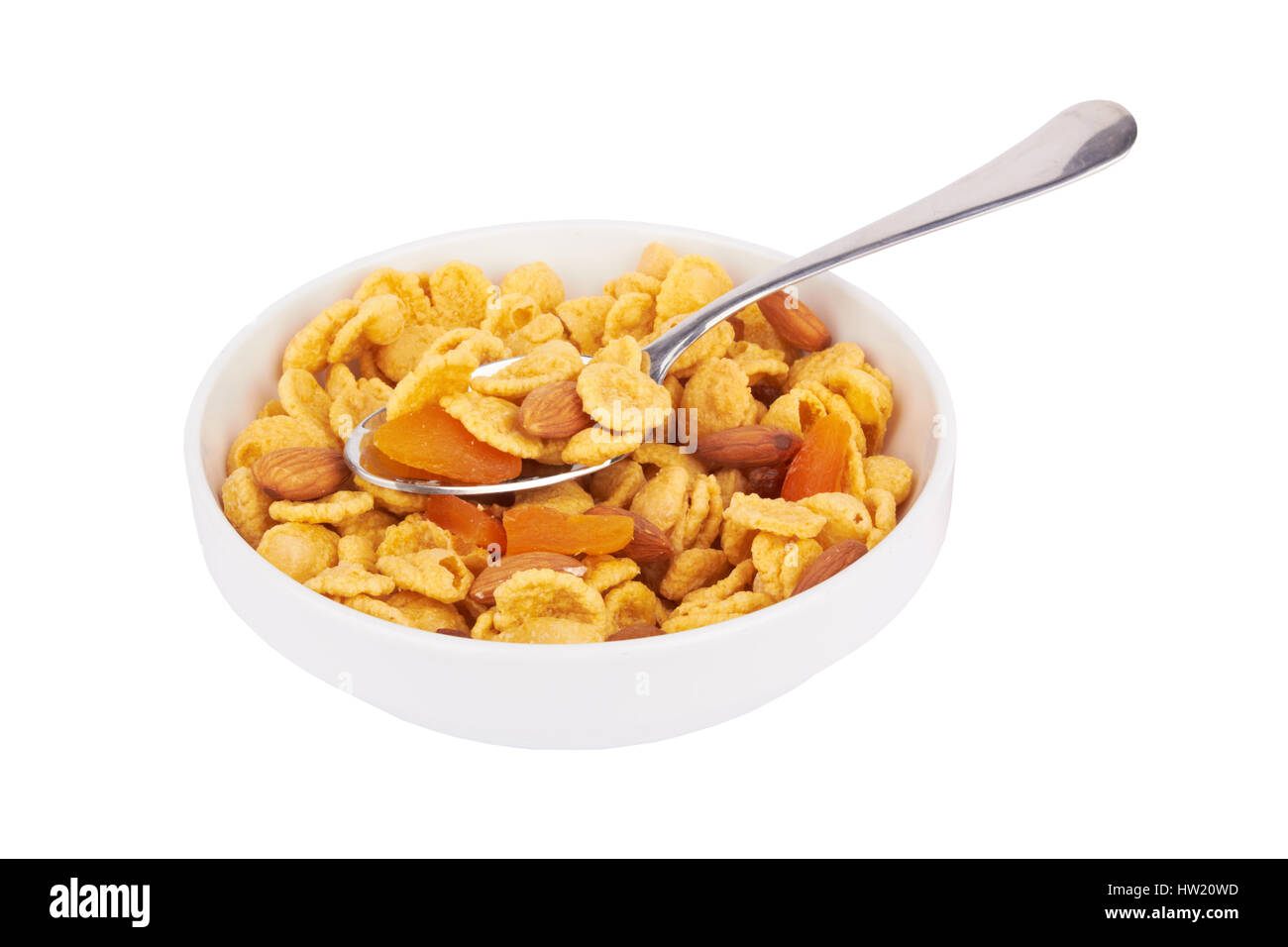 corn flakes in bowl isolated on white background Stock Photo - Alamy