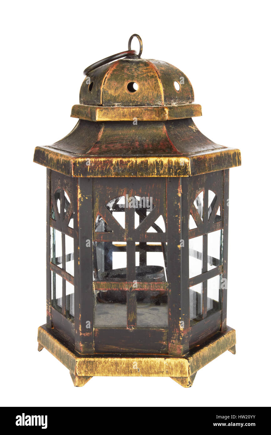 Burning lantern isolated on white background Stock Photo - Alamy