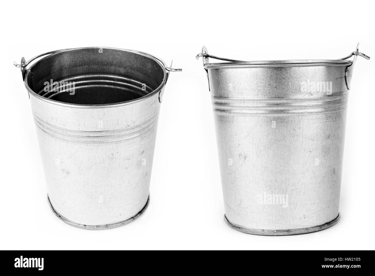 Metallic bucket isolated on a white background Stock Photo - Alamy