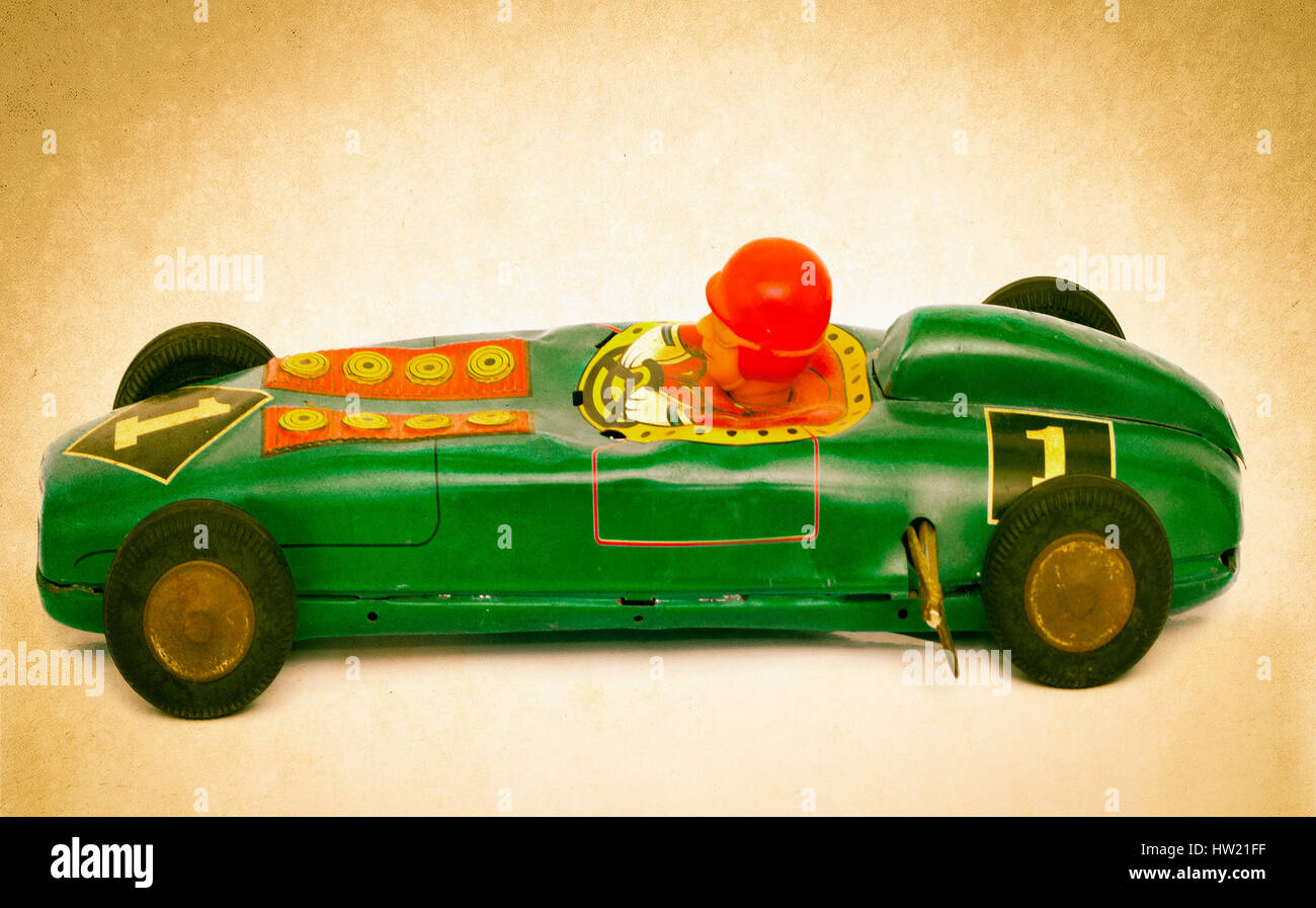 vintage tin toy race car Stock Photo - Alamy