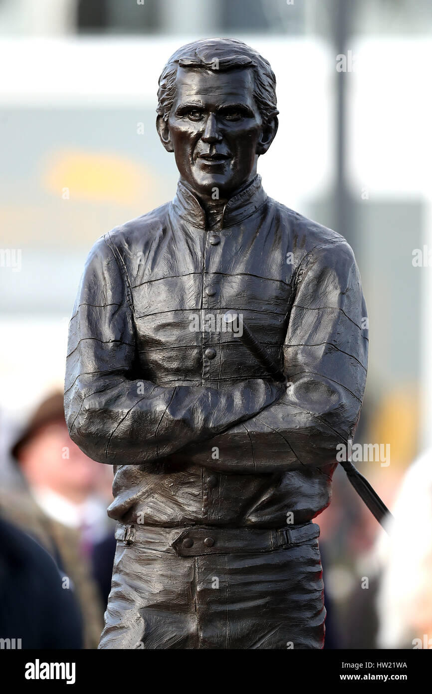The newly unveiled AP McCoy statue in silhouette during Champion Day of ...