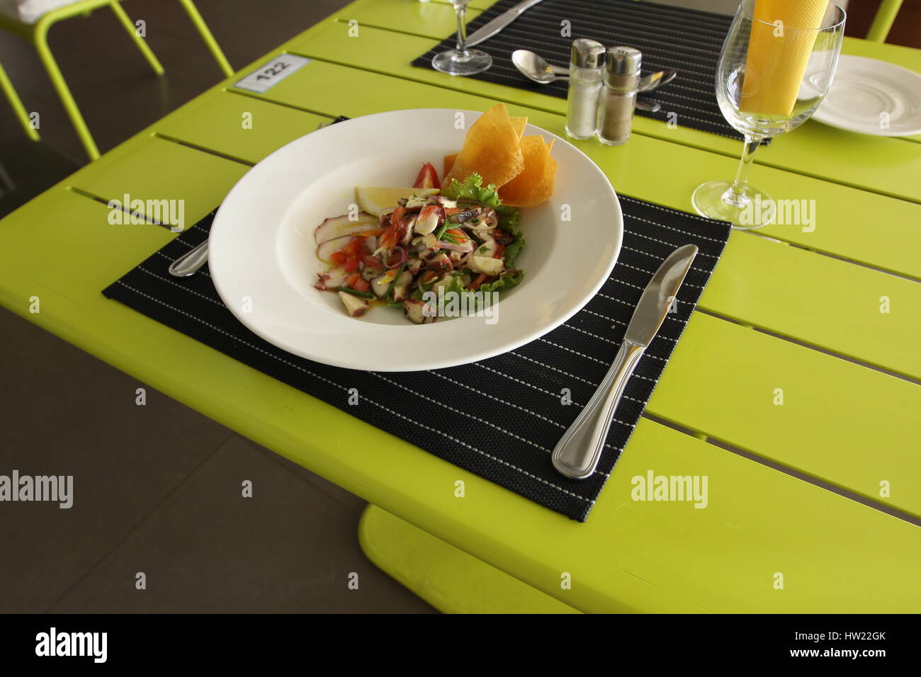 Restaurant menu. Dishes which give at restaurants. Salads, second ...