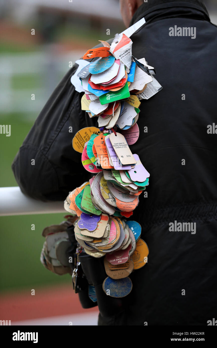Racegoer Ian Abbott with his collection of enclosure tags dating back ...