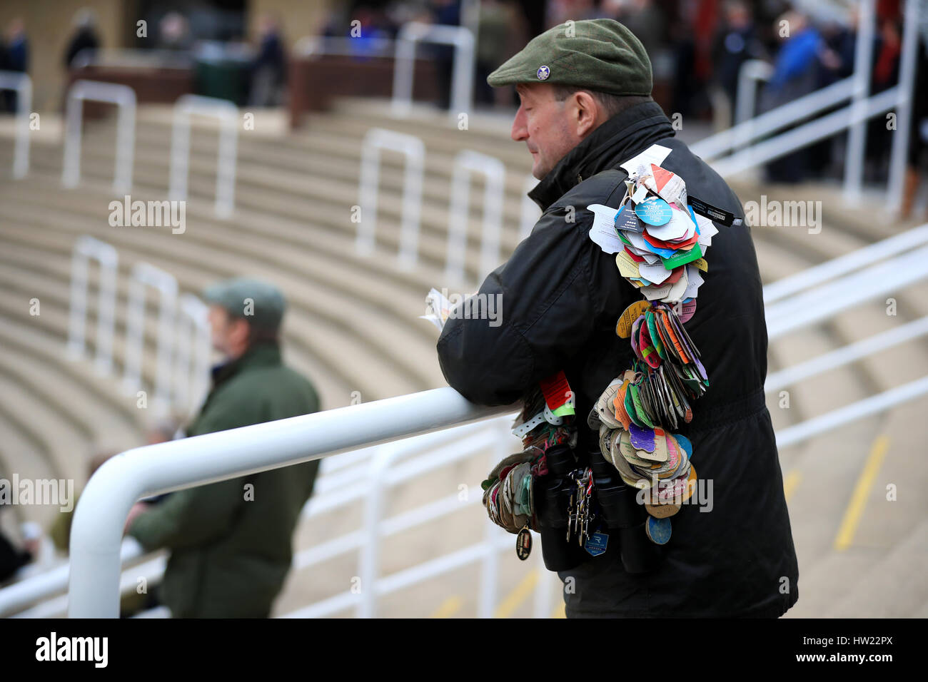 Racegoer Ian Abbott with his collection of enclosure tags dating back ...