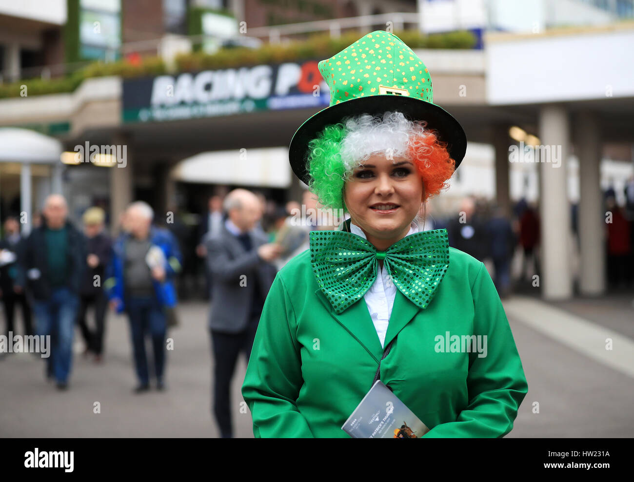 Racegoer Margaret Connelly dressed in Irish fancy dress during St ...