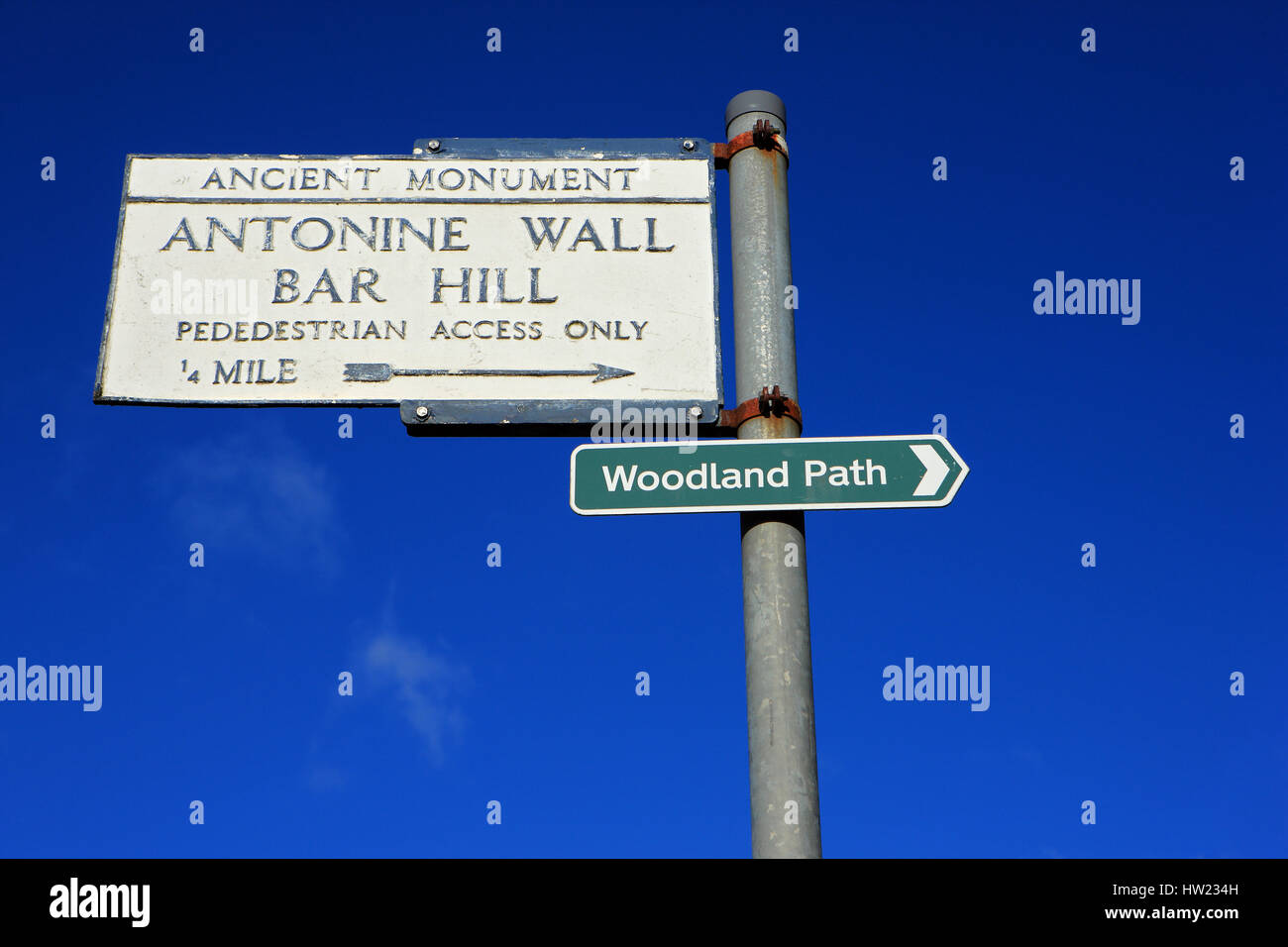 Sign showing the way to Bar Hill, a Roman Fort and part of the Antonine ...