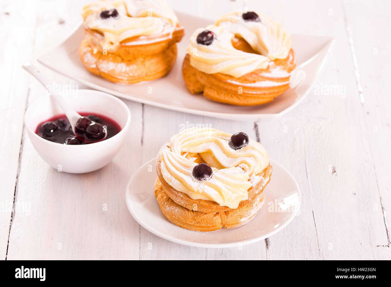 Zeppole with pastry cream Stock Photo - Alamy