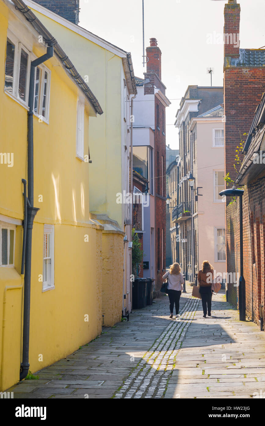Suffolk UK town, view in summer of a mix of medieval and Georgian ...