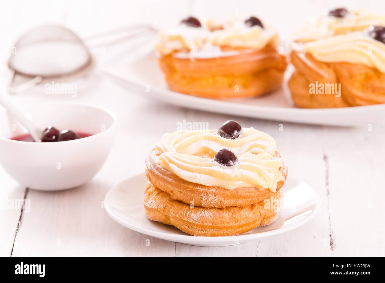 Zeppole with pastry cream Stock Photo - Alamy
