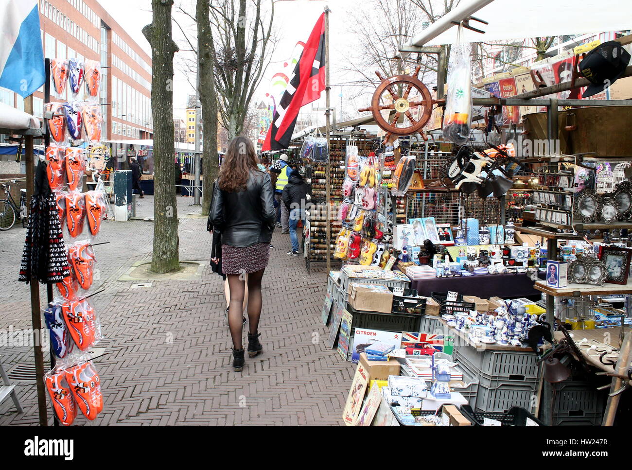Market and street vendors at the daily flea market at Waterlooplein ...