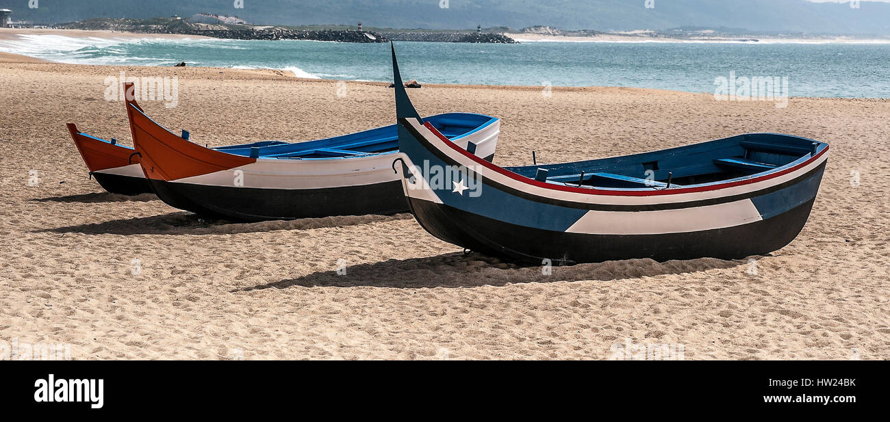 Portugal . Costa do Prado. Boats of local fishermen on the beach of the ...