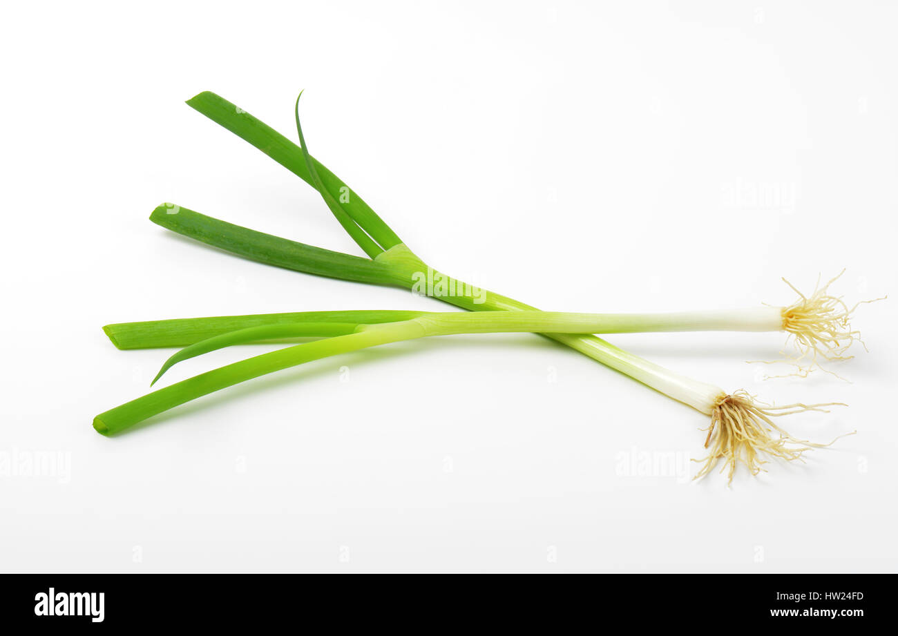 Spring onions (scallions) on white background Stock Photo - Alamy