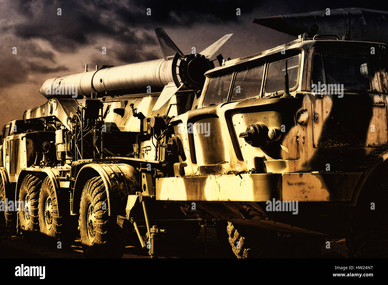 Vintage russian military transport with rockets Stock Photo - Alamy