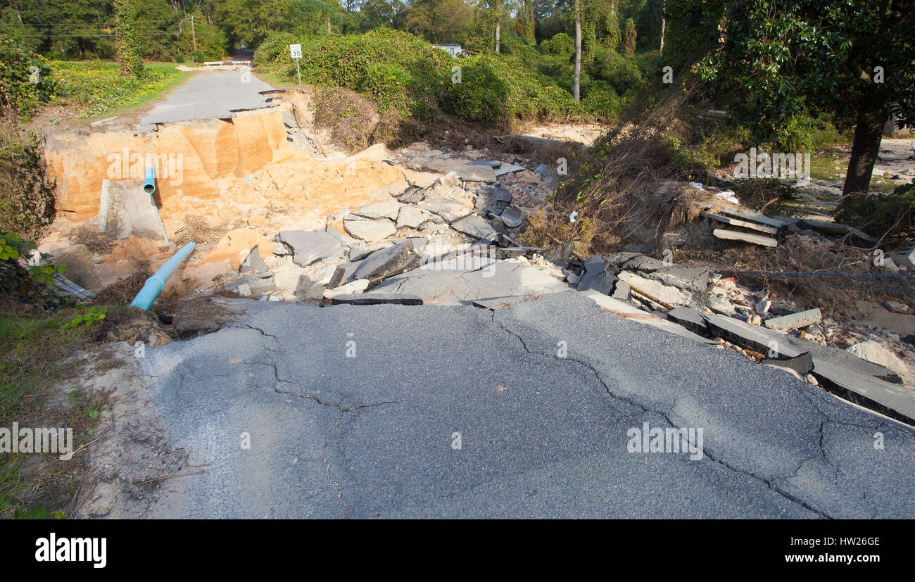 Road over a wash gone after Hurricane Matthew struck North Carolina ...