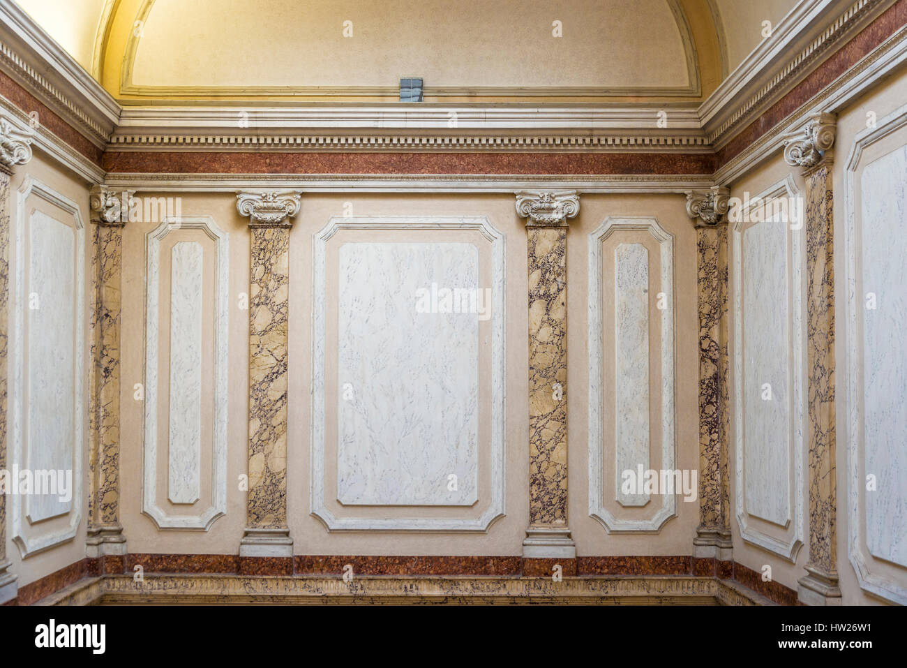 Decorated marble wall inside a convent of Certosini next to the thermal ...